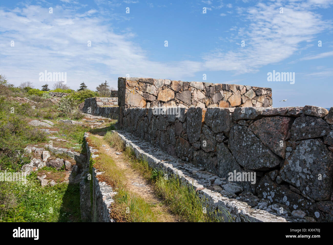 The ring wall surrounding Christiansø, Ertholmene, Bornholm, Denmark ...
