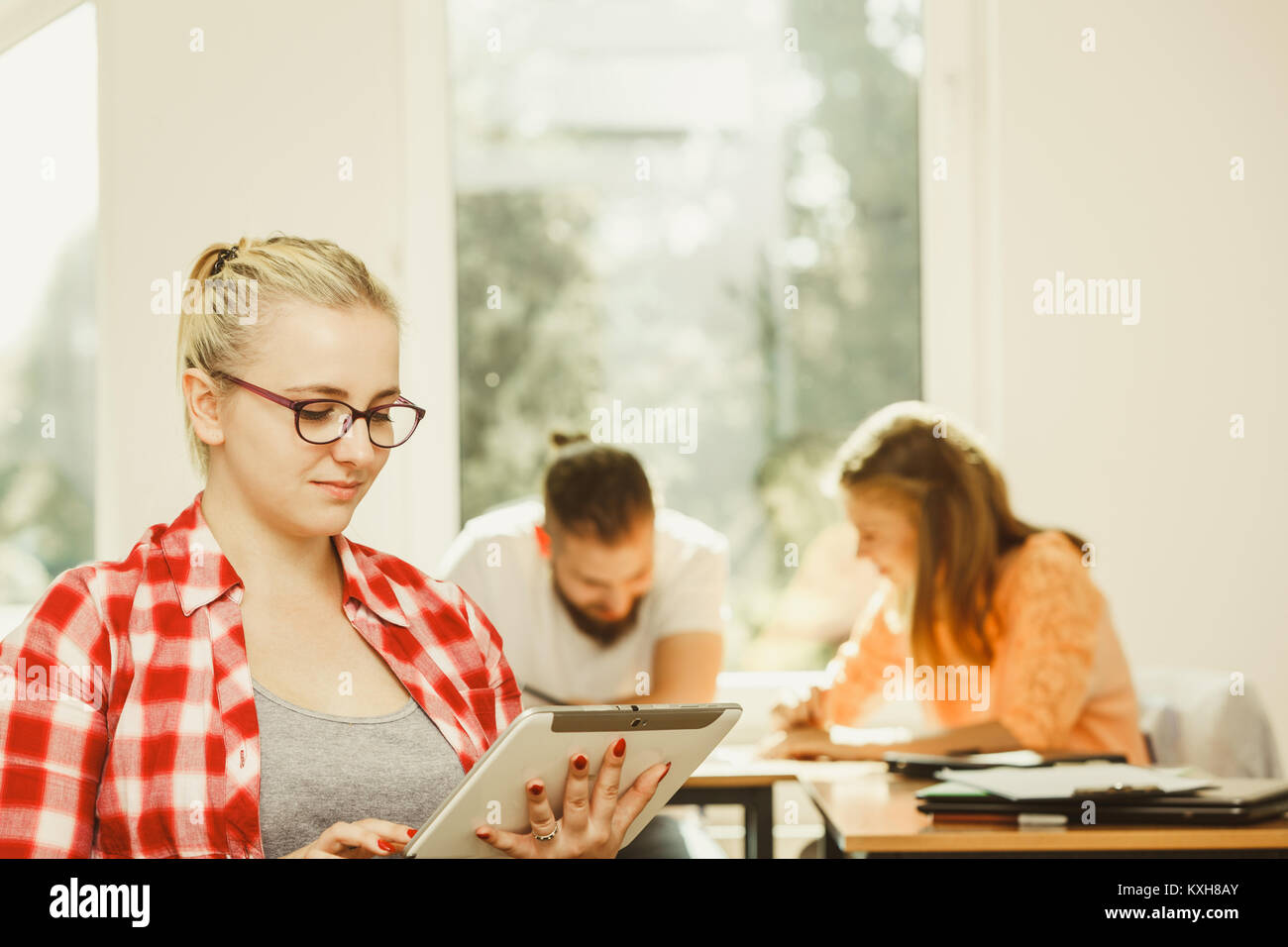 Education, high school, digital online learning concept - student girl ...