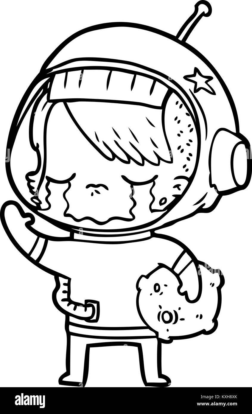 cartoon crying astronaut girl carrying rock sample Stock Vector Image ...