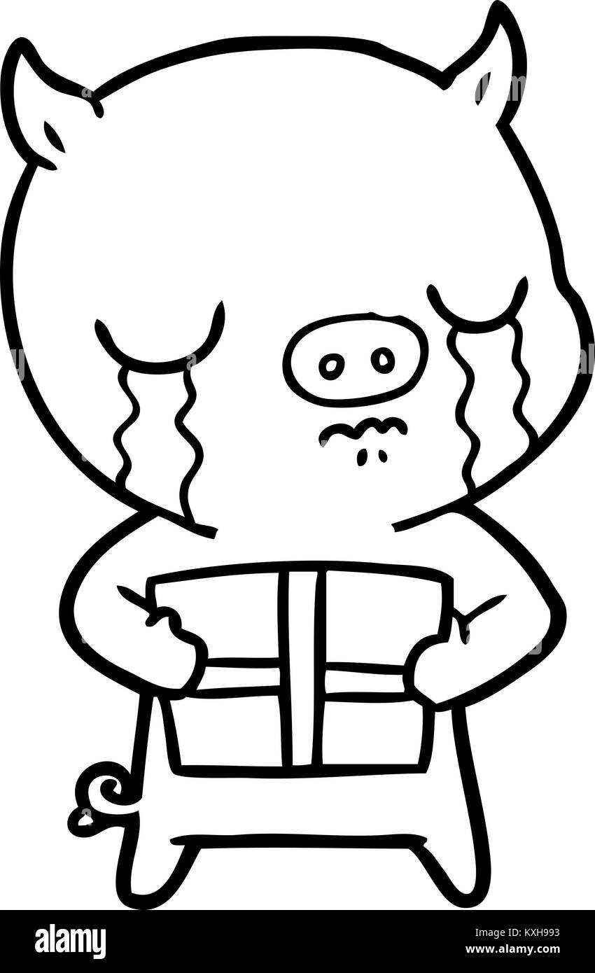 cartoon pig crying over christmas present Stock Vector Image & Art - Alamy