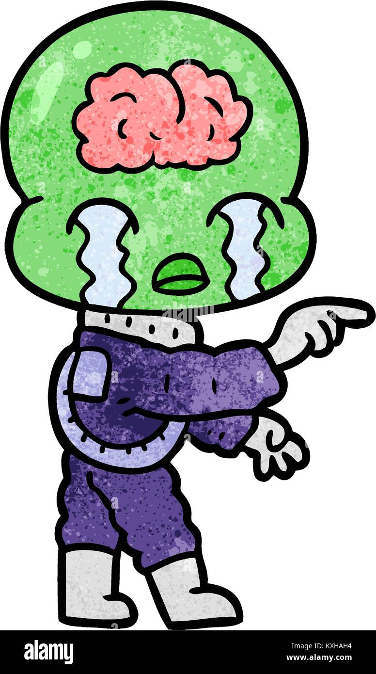 cartoon big brain alien crying and pointing Stock Vector Image & Art ...