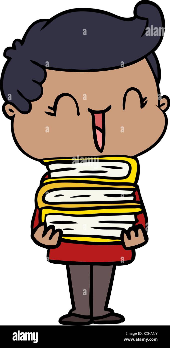 cartoon laughing boy carrying books Stock Vector Image & Art - Alamy