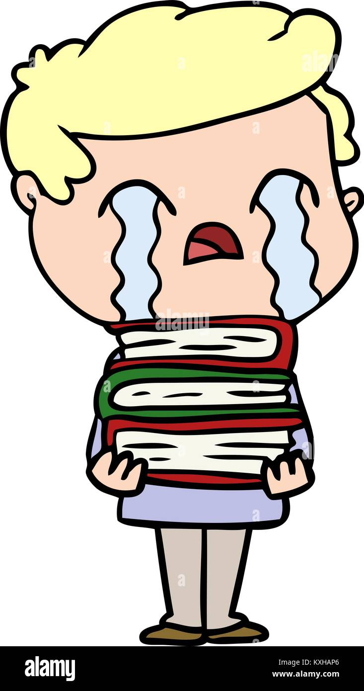 cartoon man crying over stack of books Stock Vector Image & Art - Alamy