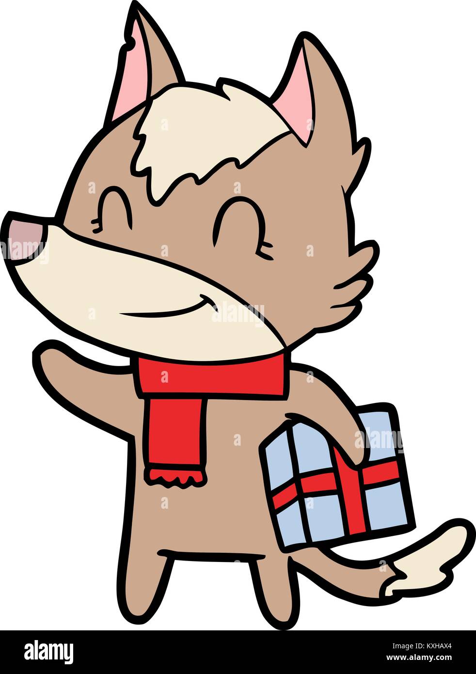 friendly cartoon wolf with present Stock Vector Image & Art - Alamy