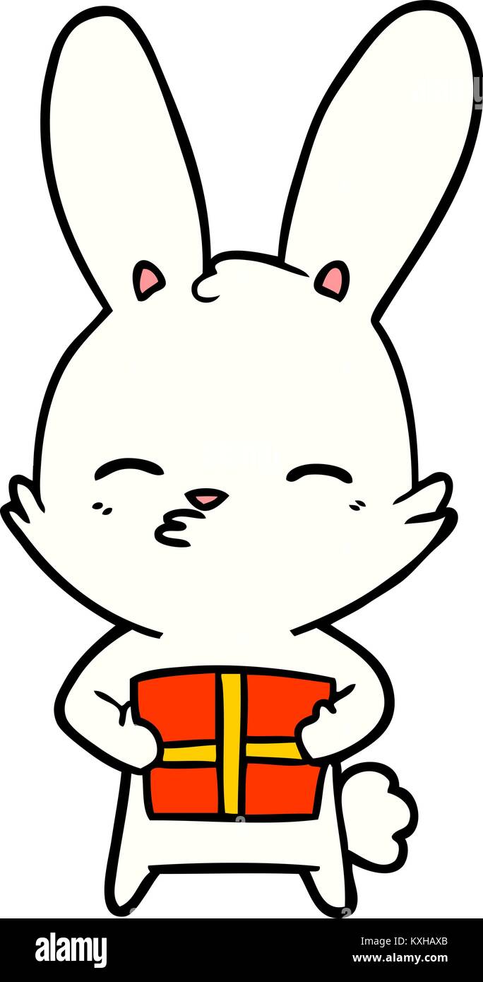 curious bunny cartoon with present Stock Vector Image & Art - Alamy