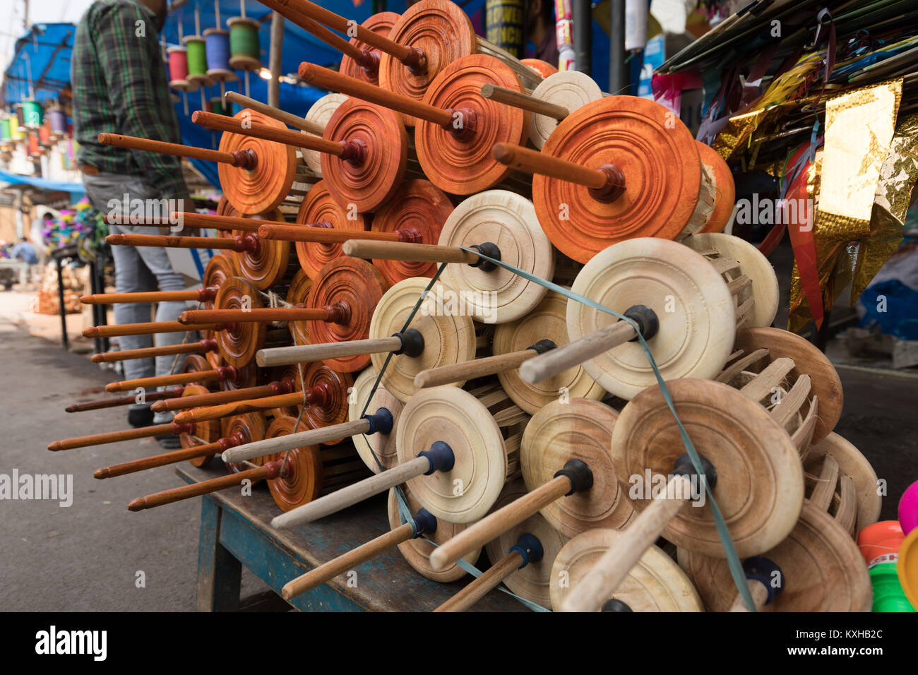 INDIA - CIRCA JANUARY 2018 Wooden kite line string reel for sale at ...