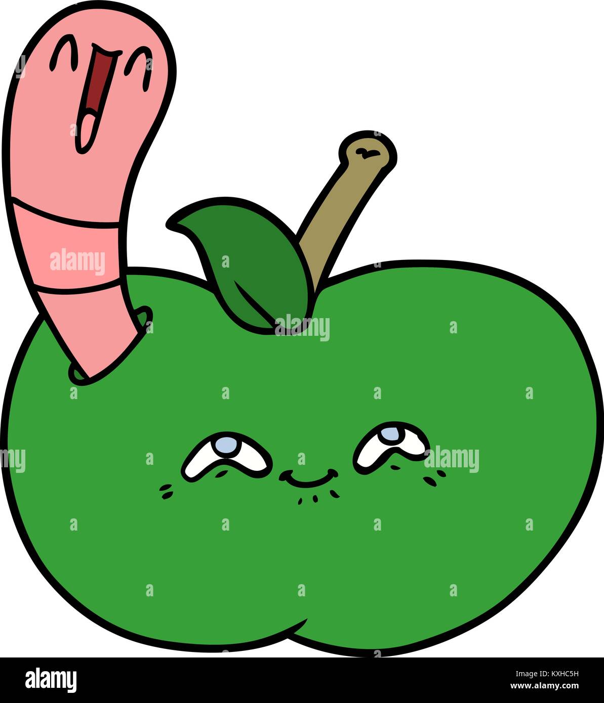cartoon worm in happy apple Stock Vector Image & Art - Alamy
