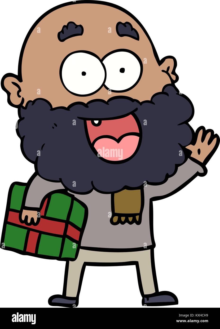 cartoon crazy happy man with beard and gift under arm Stock Vector ...