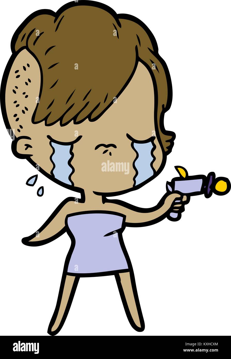 cartoon crying girl pointing ray gun Stock Vector Image & Art - Alamy
