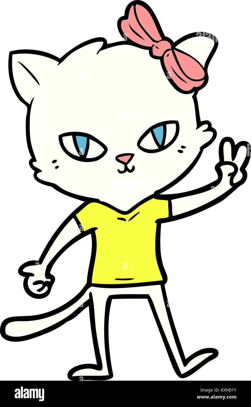 cute cartoon cat girl giving peace sign Stock Vector Image & Art - Alamy
