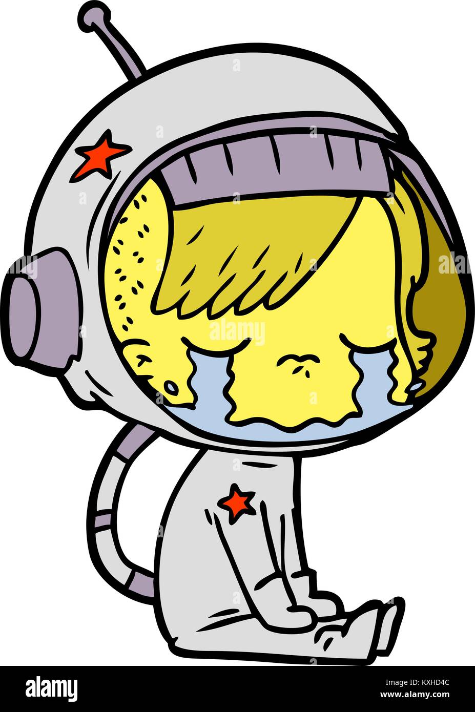 cartoon crying astronaut girl sitting Stock Vector Image & Art - Alamy