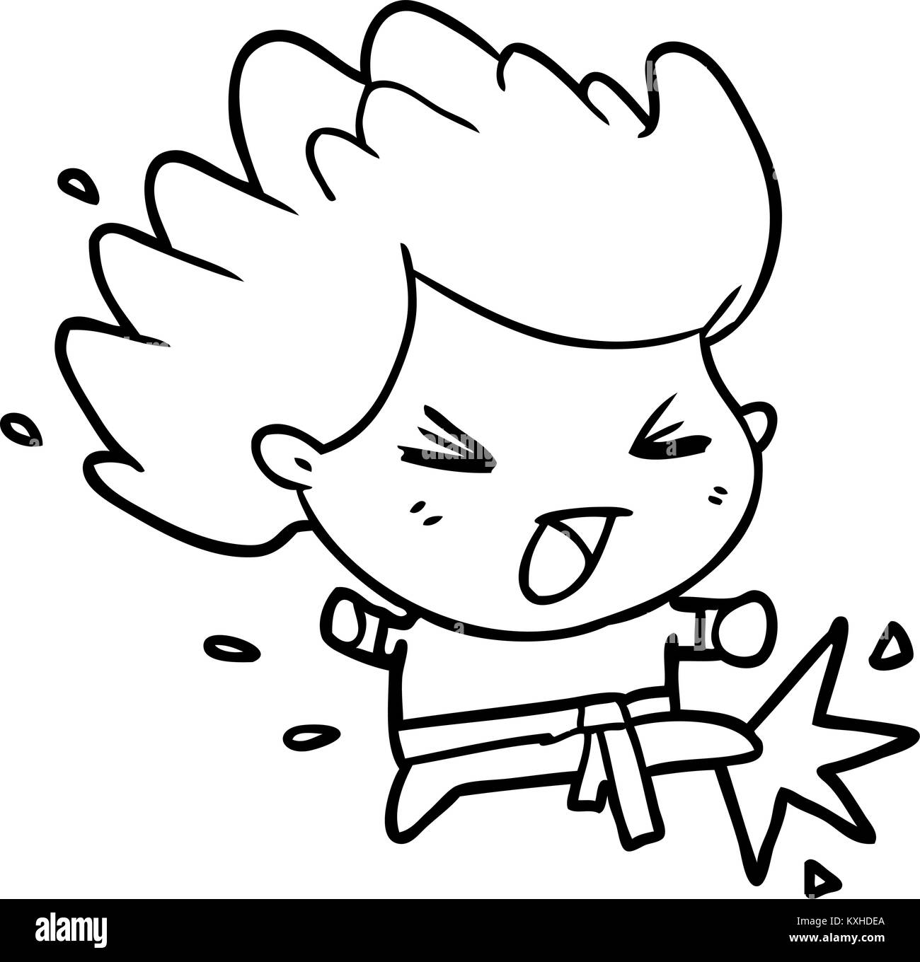 cute line drawing of a kicking karate champion Stock Vector Image & Art ...