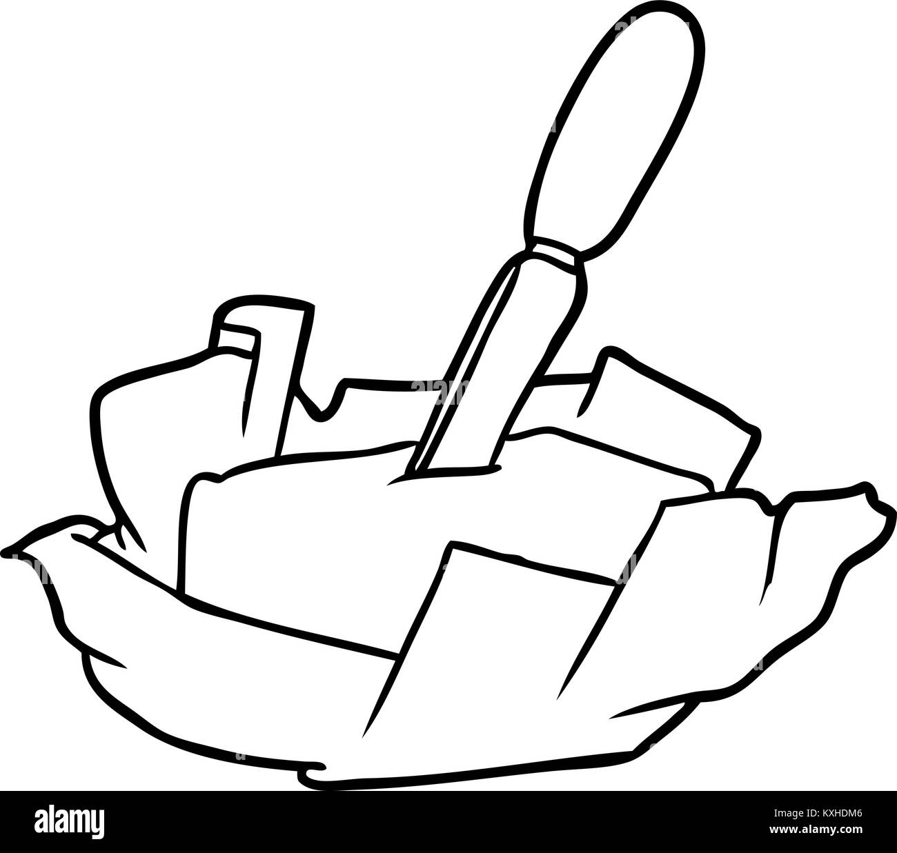 line drawing of a traditional pat of butter with knife Stock Vector ...