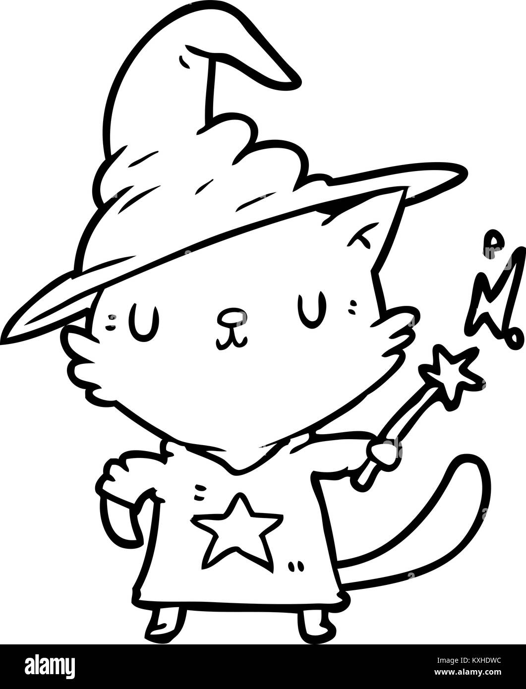magical amazing line drawing of a cat wizard Stock Vector Image & Art ...