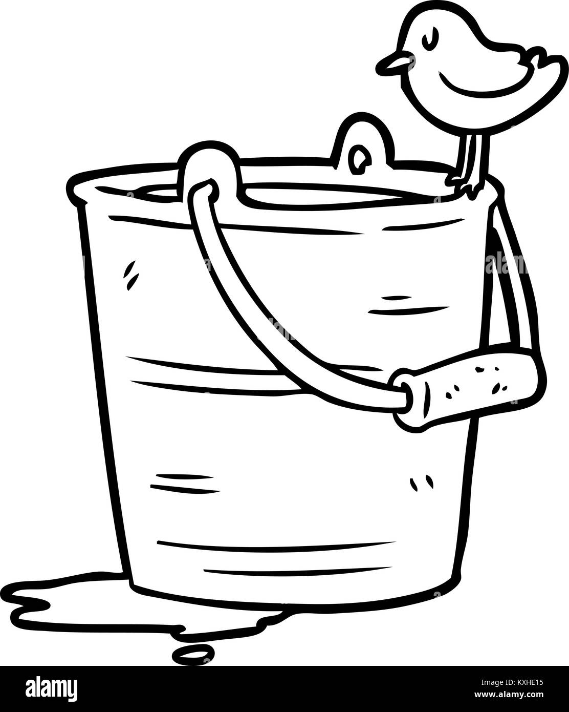 line drawing of a bird looking into bucket of water Stock Vector Image ...