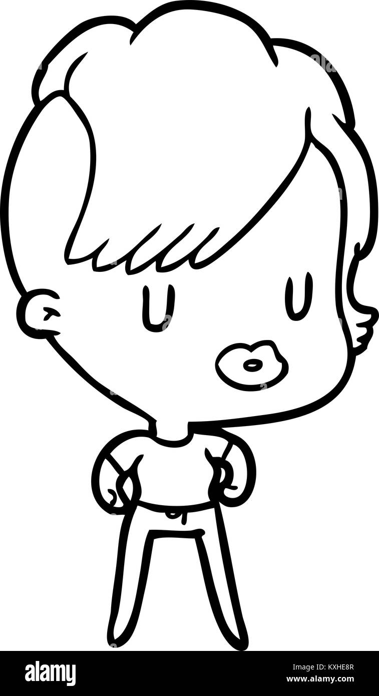 line drawing of a girl with punk hipster haircut Stock Vector Image ...