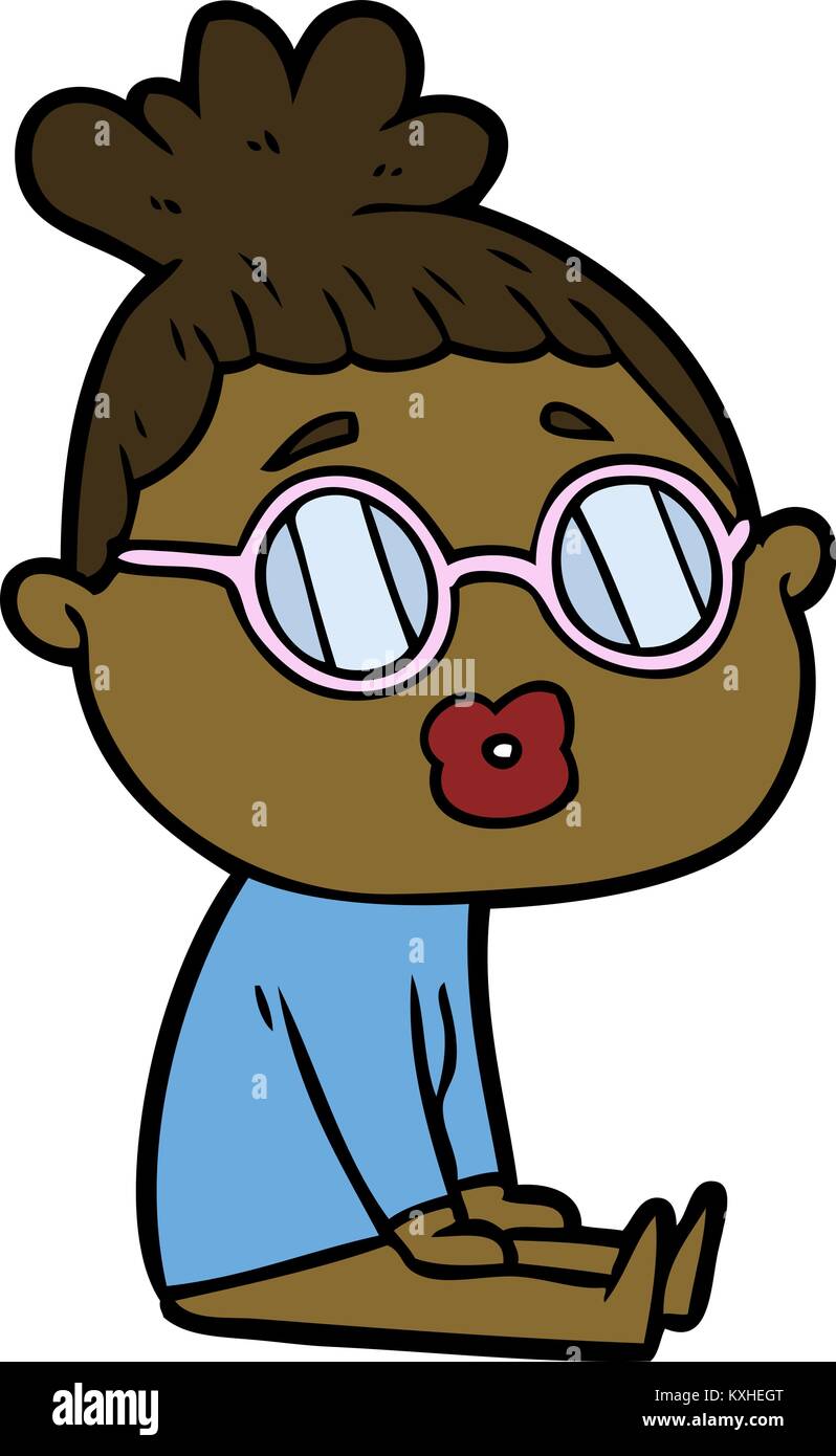 cartoon sitting woman wearing spectacles Stock Vector Image & Art - Alamy