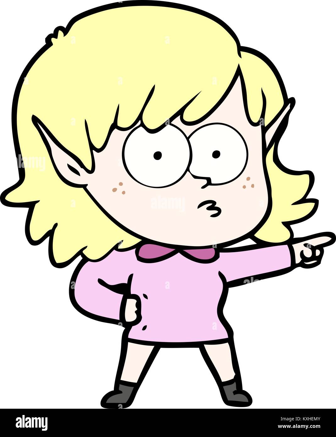 cartoon elf girl staring and pointing Stock Vector Image & Art - Alamy