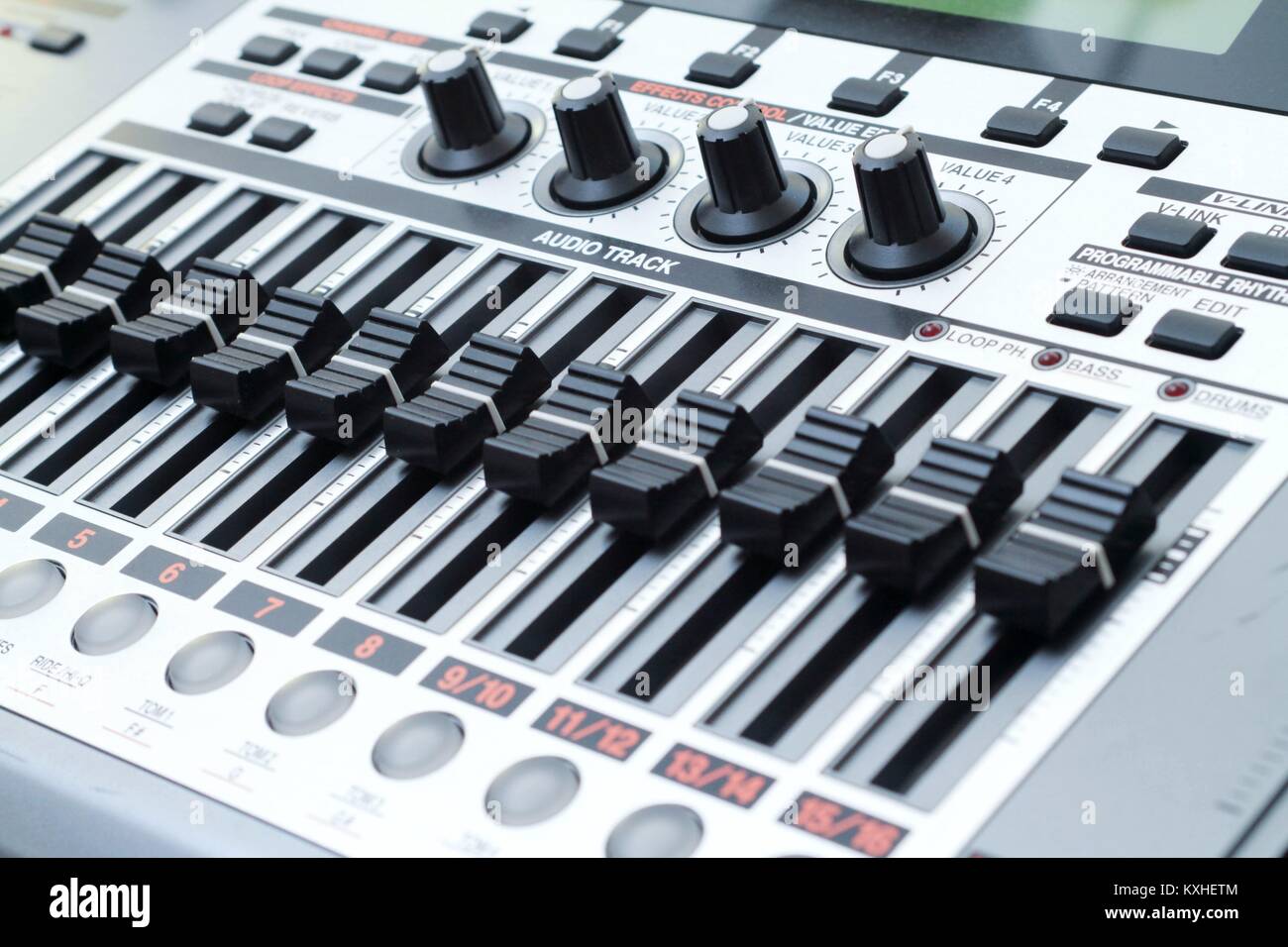 A picture showing a close-up shot of sound studio recording equipment ...