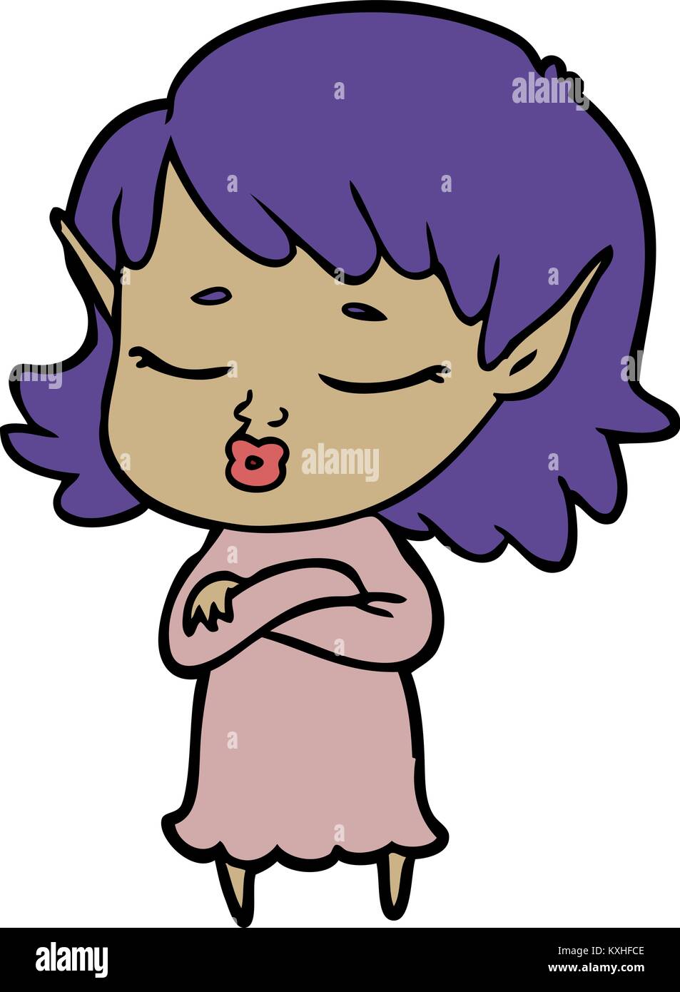 pretty cartoon elf girl with corssed arms Stock Vector Image & Art - Alamy