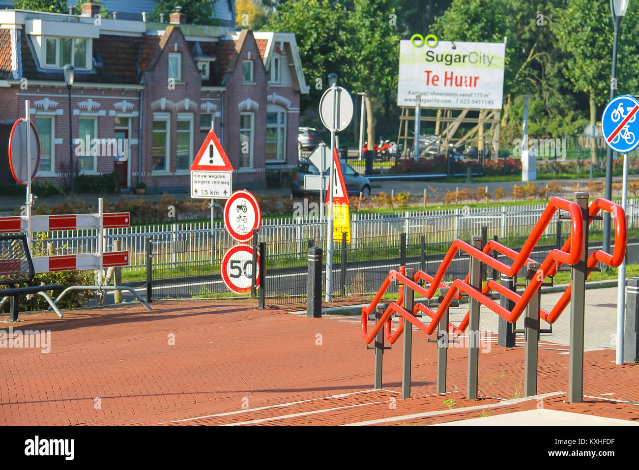 Amsterdam, the Netherlands -October 03, 2015: Downstairs with handrails ...