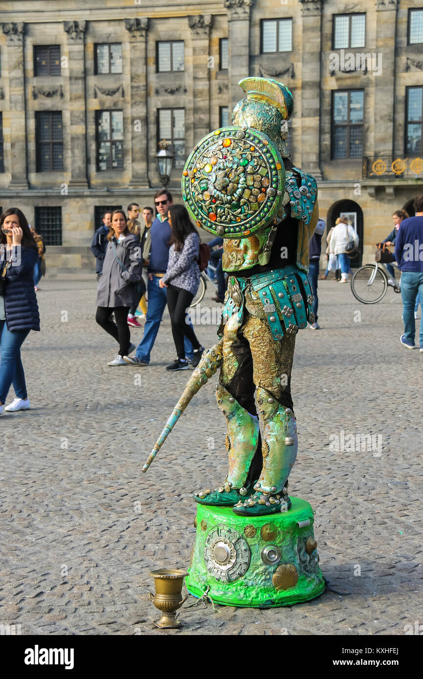 Amsterdam, the Netherlands -October 03, 2015: Human statue street ...