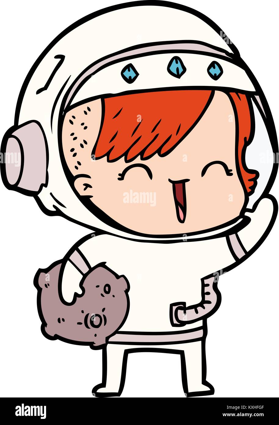 cartoon happy spacegirl holding moon rock Stock Vector Image & Art - Alamy