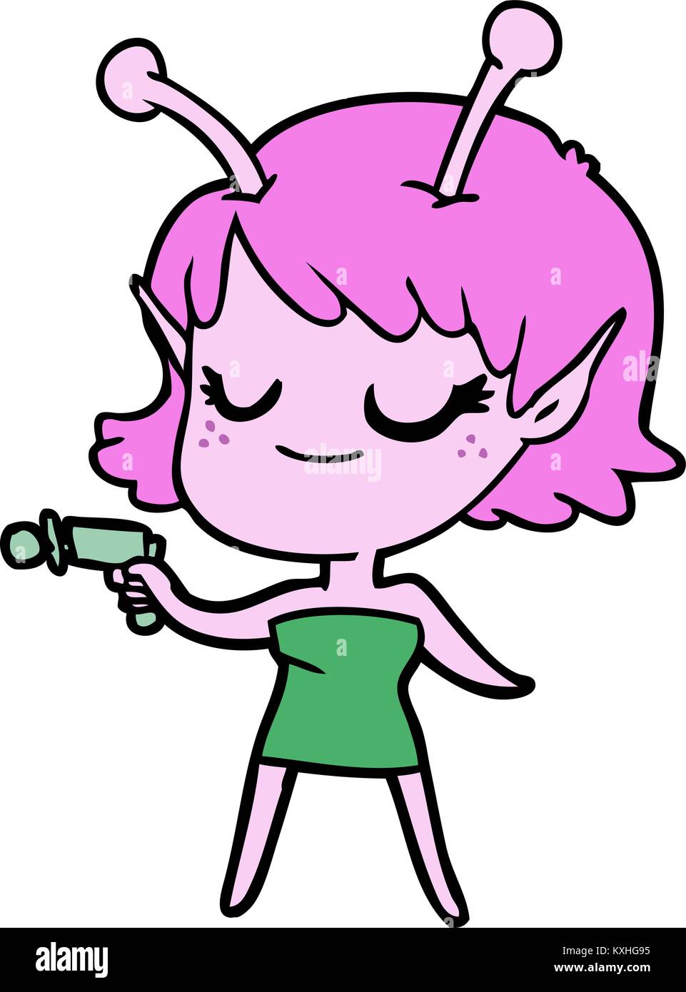 smiling alien girl cartoon pointing ray gun Stock Vector Image & Art ...