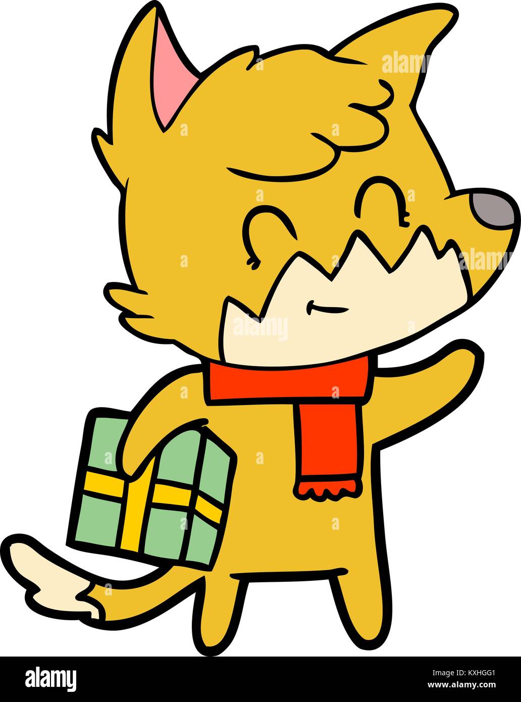 cartoon happy fox with gift Stock Vector Image & Art - Alamy