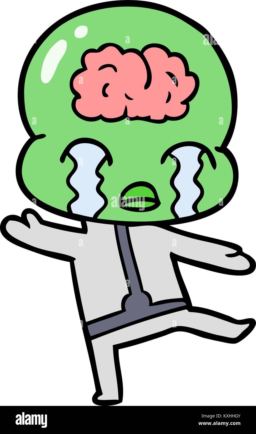 cartoon big brain alien crying Stock Vector Image & Art - Alamy