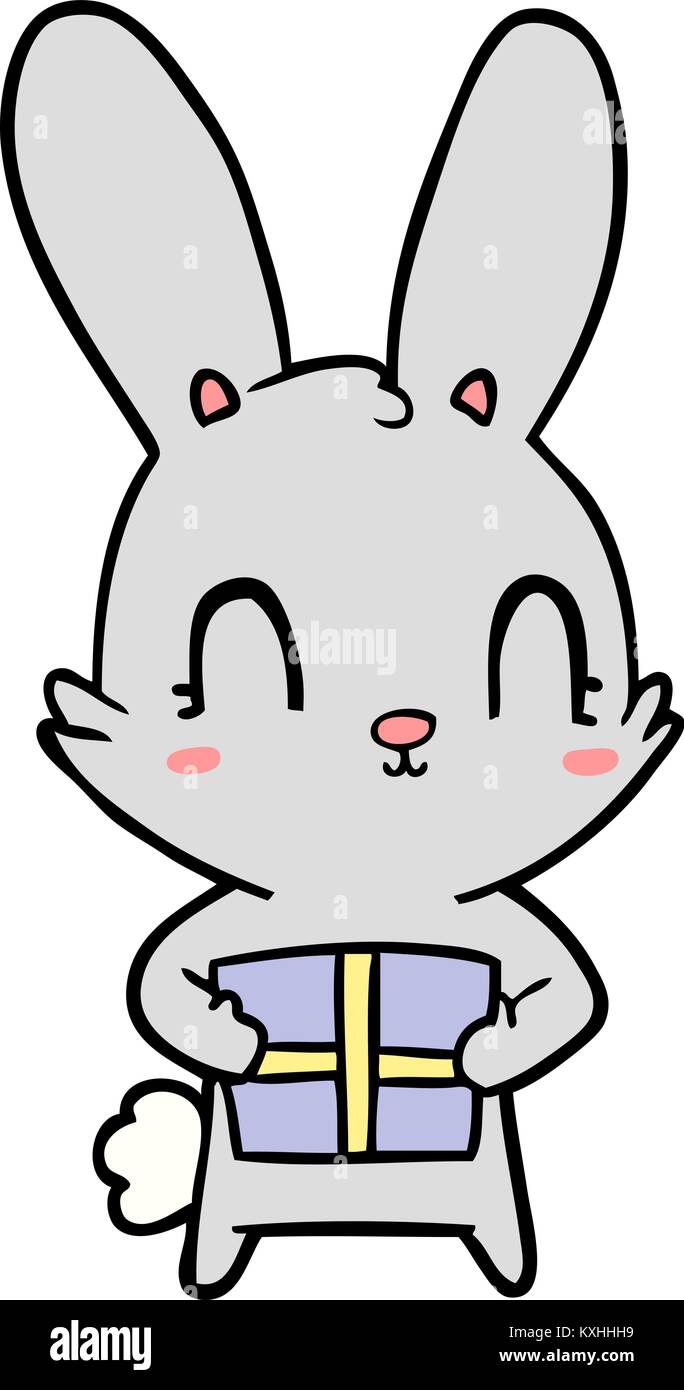 cute cartoon rabbit with present Stock Vector Image & Art - Alamy