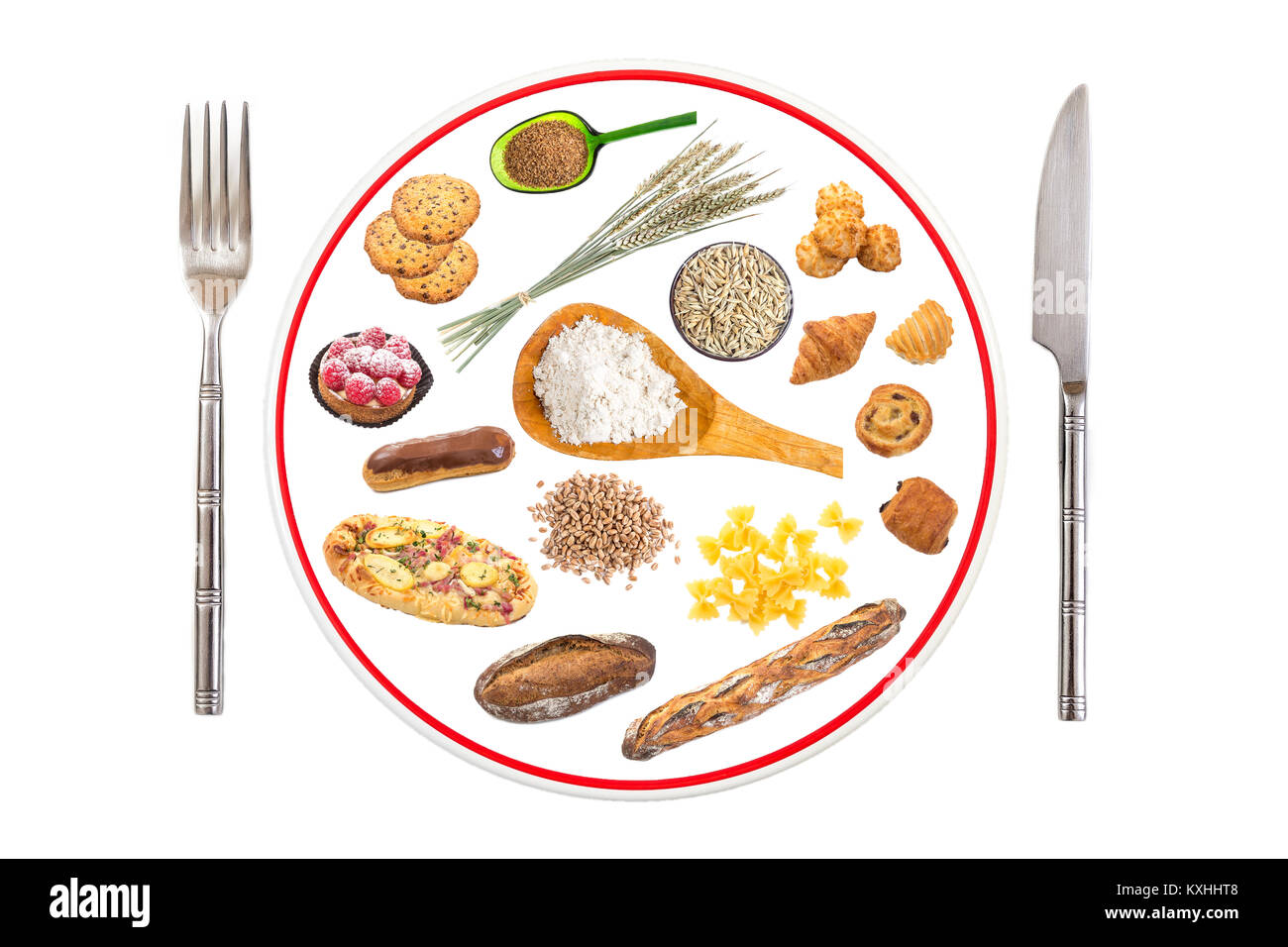 plate prepared with food with gluten on white background Stock Photo ...