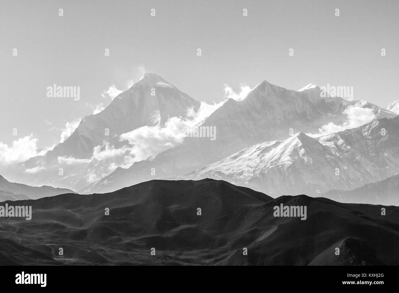 Misty mountains. Himalayas, Nepal, Annapurna Conservation Area. Black ...