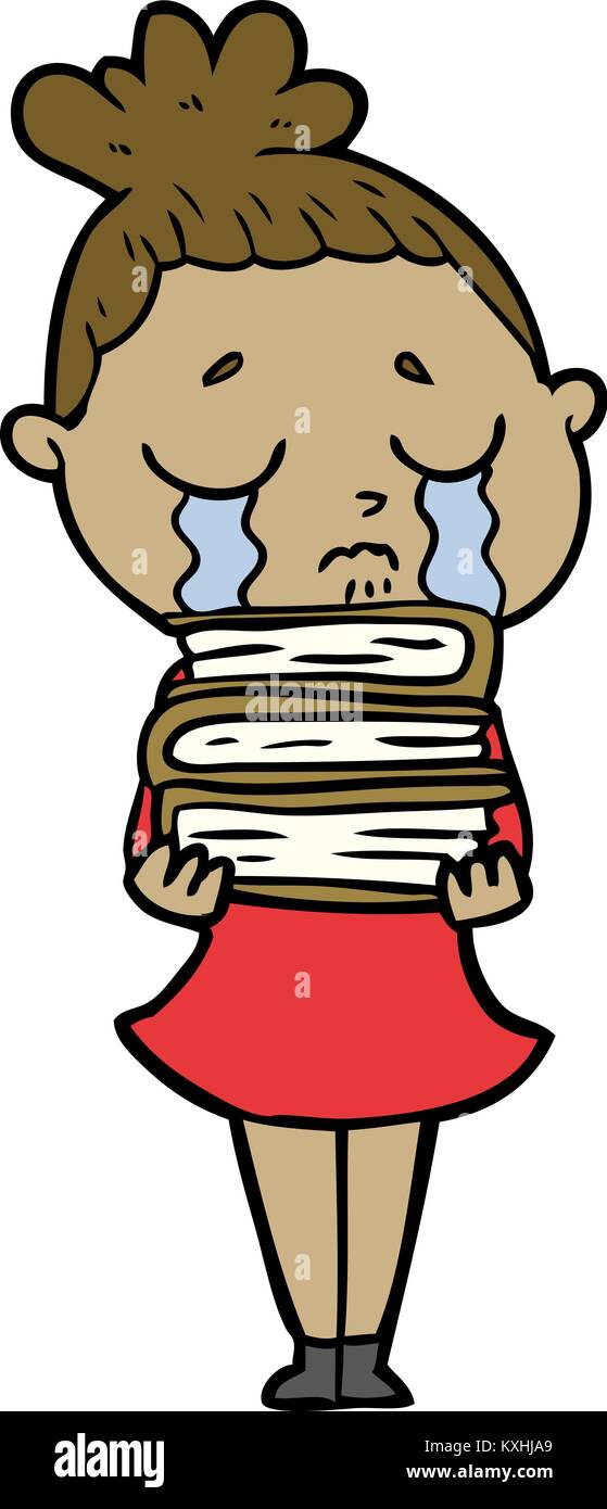 cartoon crying woman with stack of books Stock Vector Image & Art - Alamy