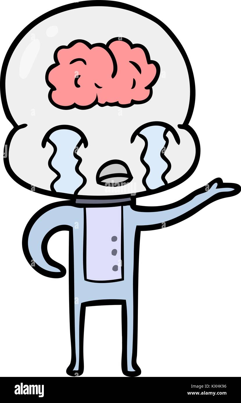 cartoon big brain alien crying Stock Vector Image & Art - Alamy