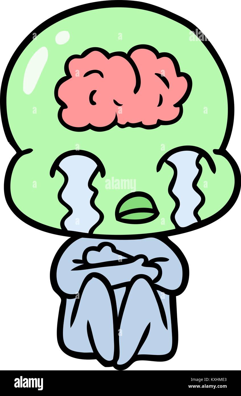 cartoon big brain alien crying Stock Vector Image & Art - Alamy