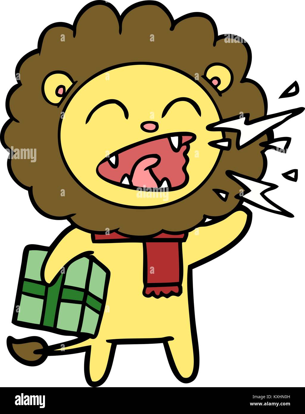 cartoon roaring lion with present Stock Vector Image & Art - Alamy