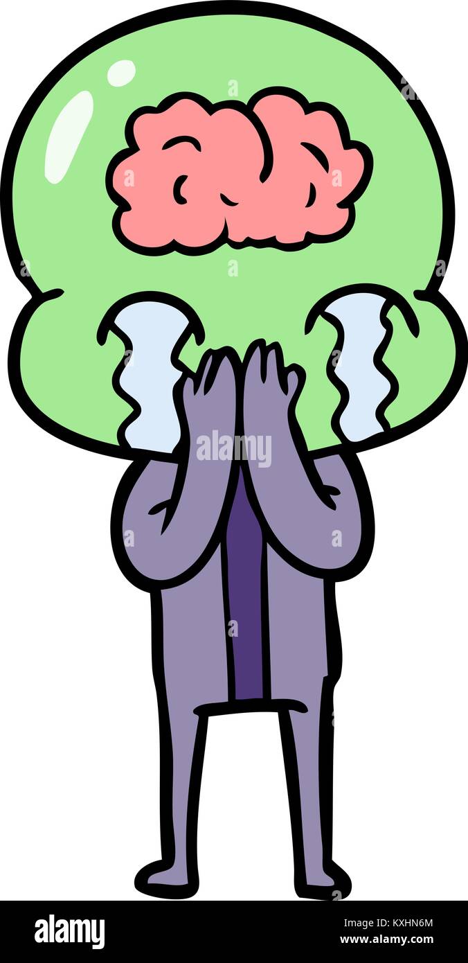 cartoon big brain alien crying Stock Vector Image & Art - Alamy