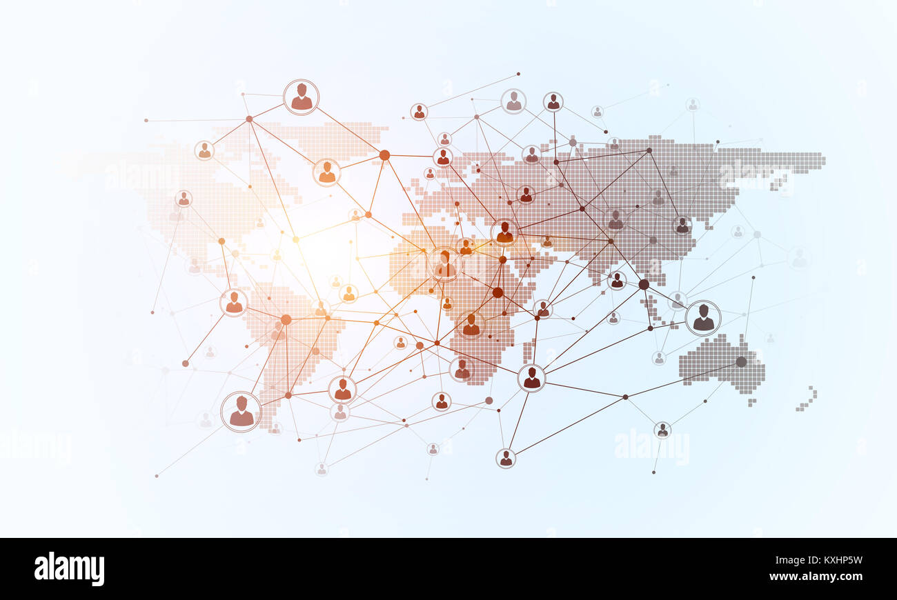 Background image with social connection and networking concept on white ...
