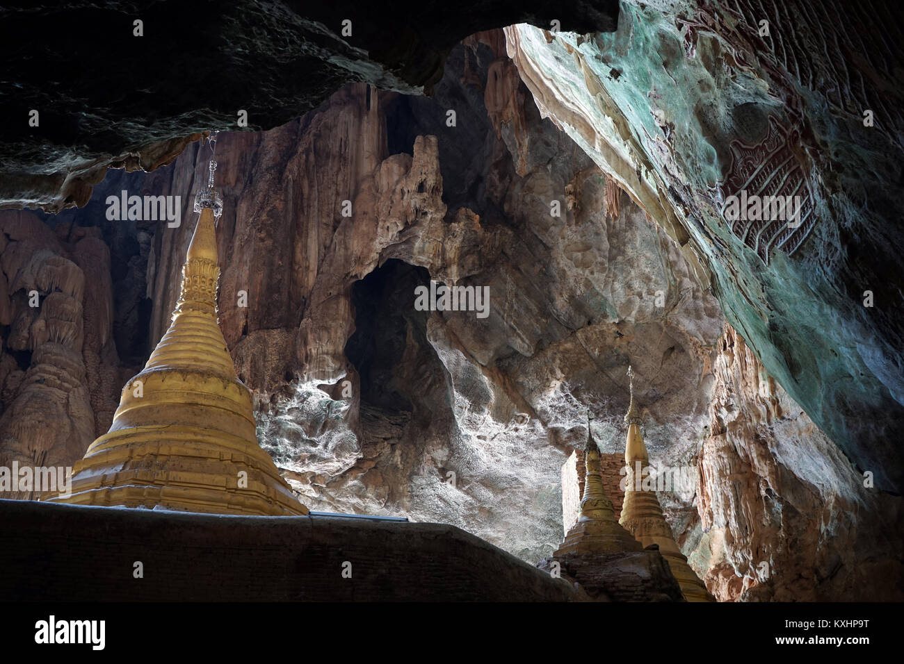 HPA AN, MYANMAR - CIRCA APRIL 2017 Stupa in Kaw Goon cave Stock Photo ...