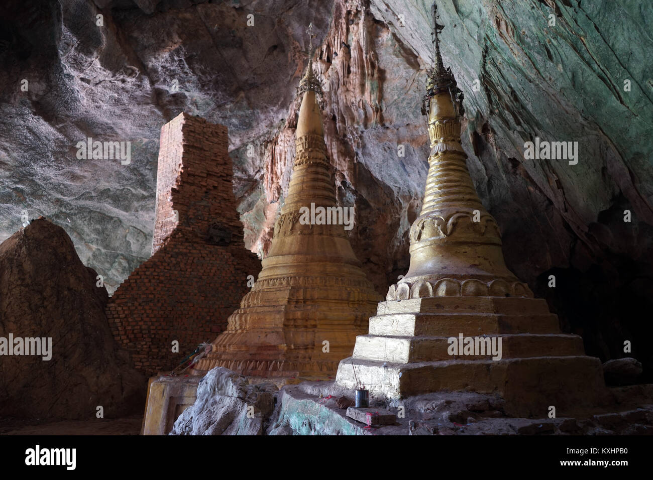 HPA AN, MYANMAR - CIRCA APRIL 2017 Stupa in Kaw Goon cave Stock Photo ...