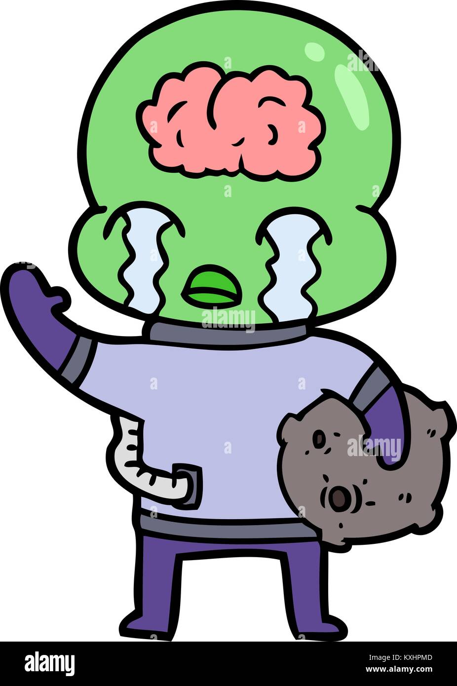 cartoon big brain alien crying and waving goodbye Stock Vector Image ...