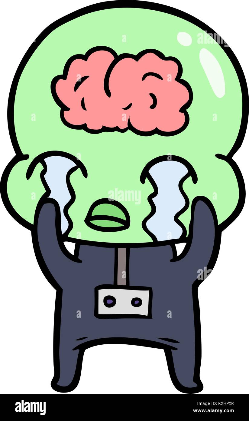 cartoon big brain alien crying Stock Vector Image & Art - Alamy