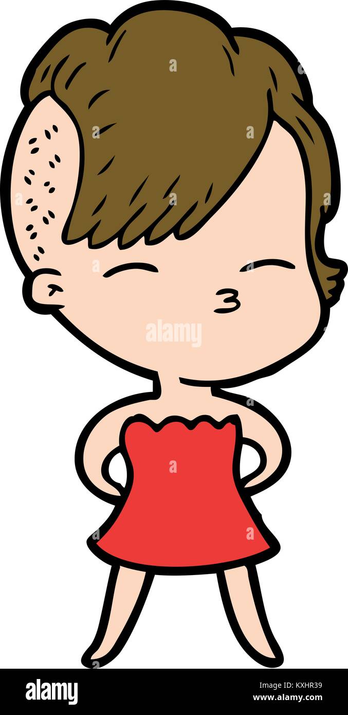 cartoon squinting girl in dress Stock Vector Image & Art - Alamy