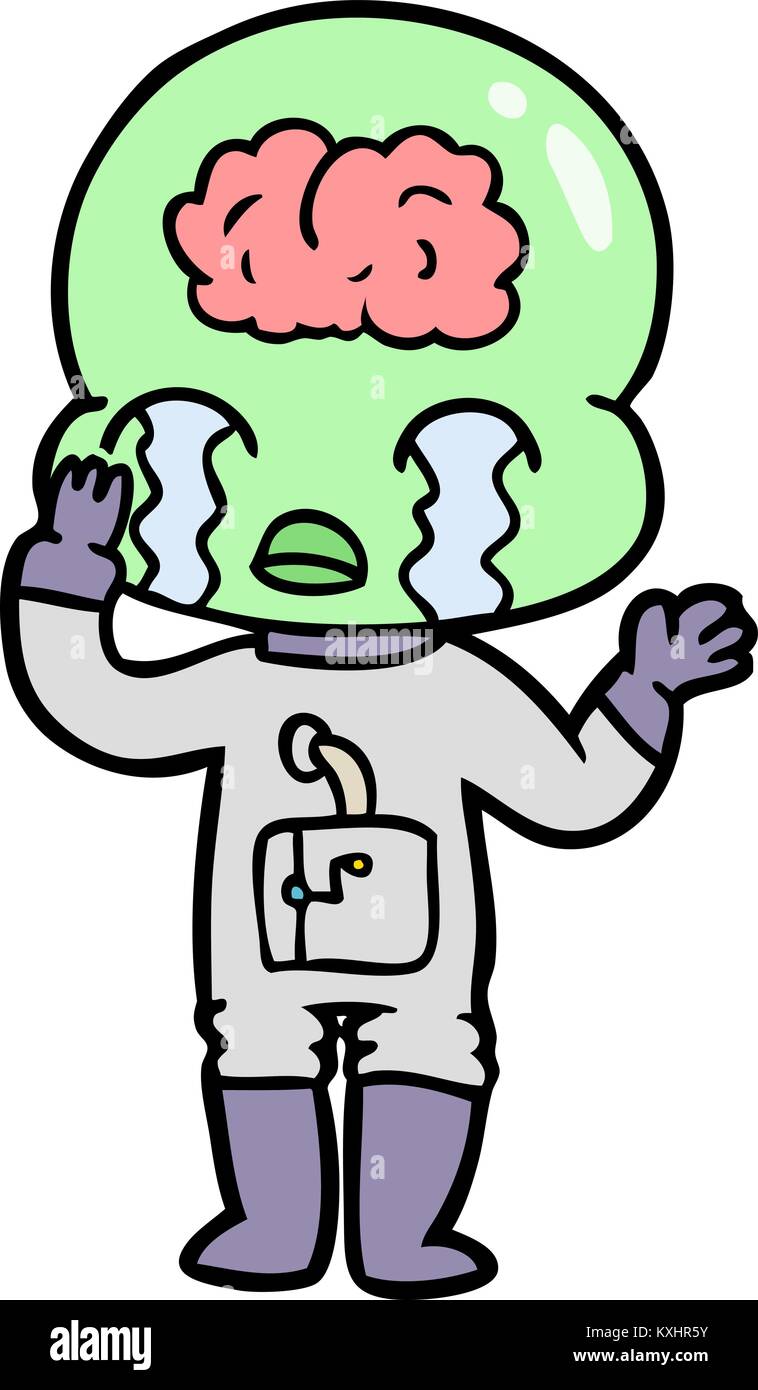 cartoon big brain alien crying Stock Vector Image & Art - Alamy