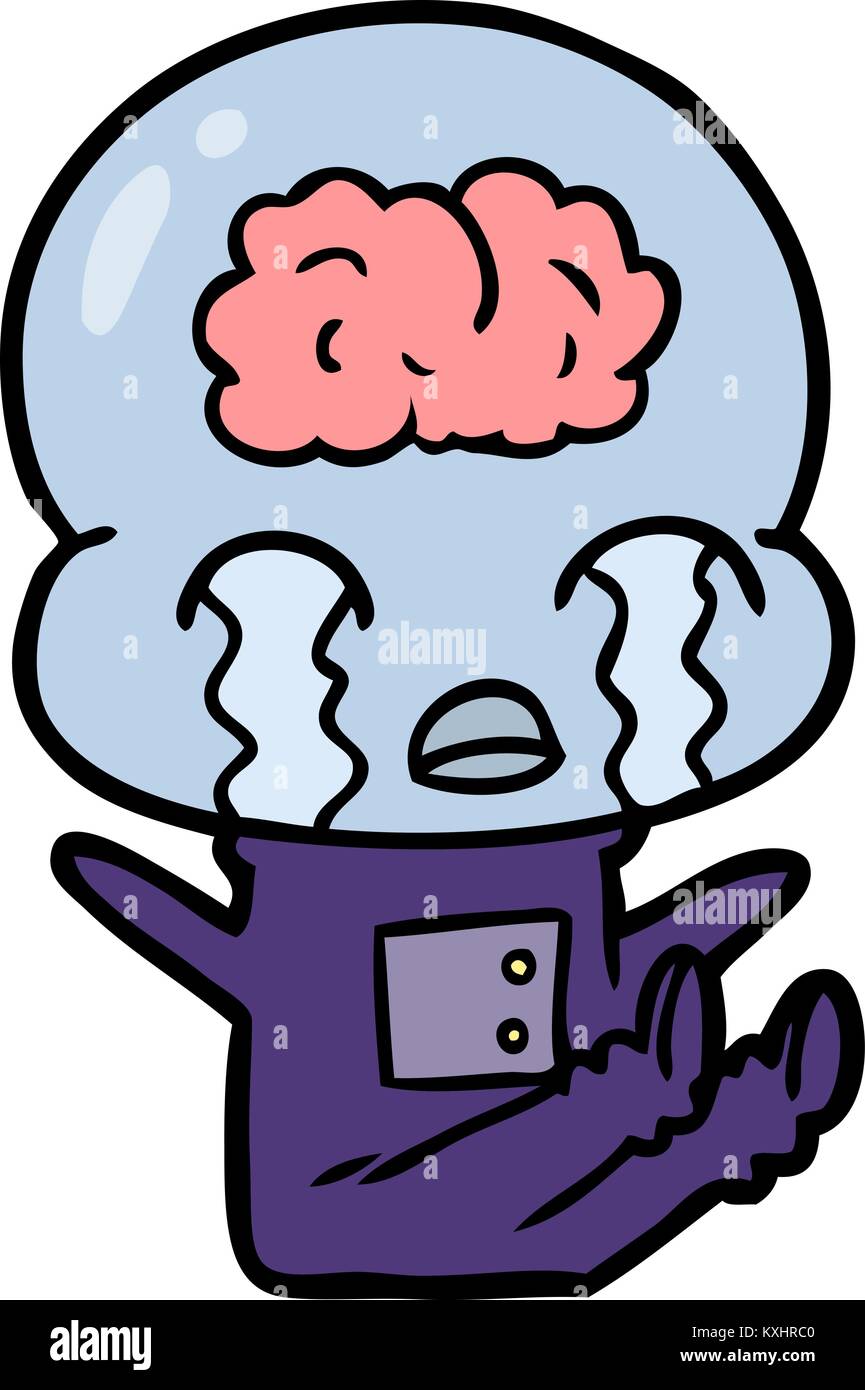 cartoon big brain alien crying Stock Vector Image & Art - Alamy