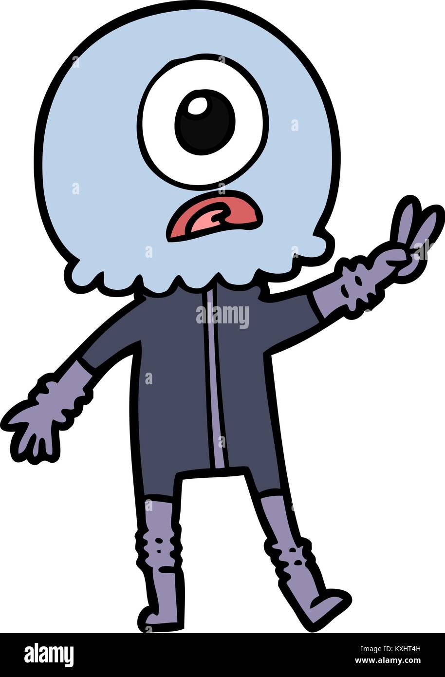 cartoon cyclops alien spaceman giving peace sign Stock Vector Image ...