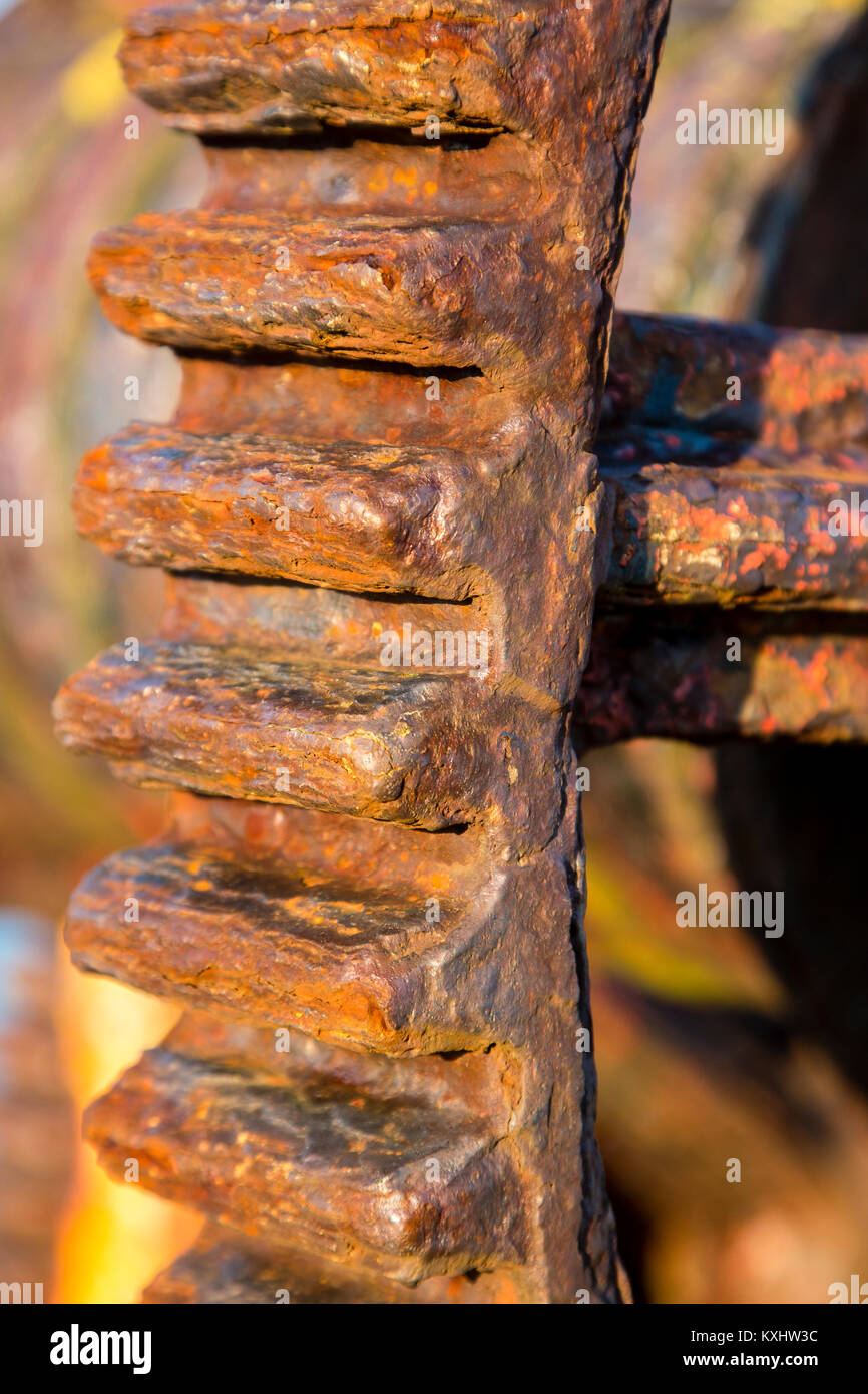 Rusted cogs on a dockyard winch, Valentia Island, County Kerry Ireland ...