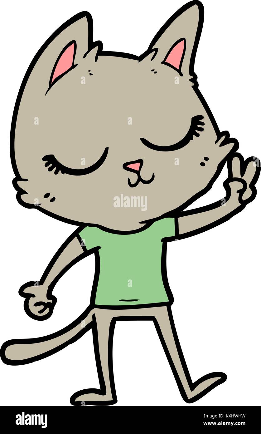 calm cartoon cat giving peace sign Stock Vector Image & Art - Alamy