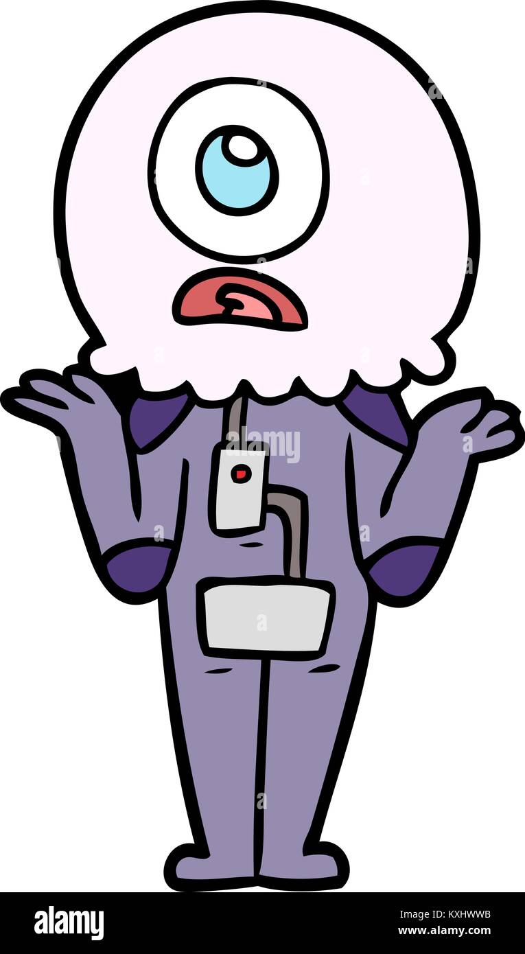 cartoon cyclops alien spaceman shrugging shoulders Stock Vector Image ...